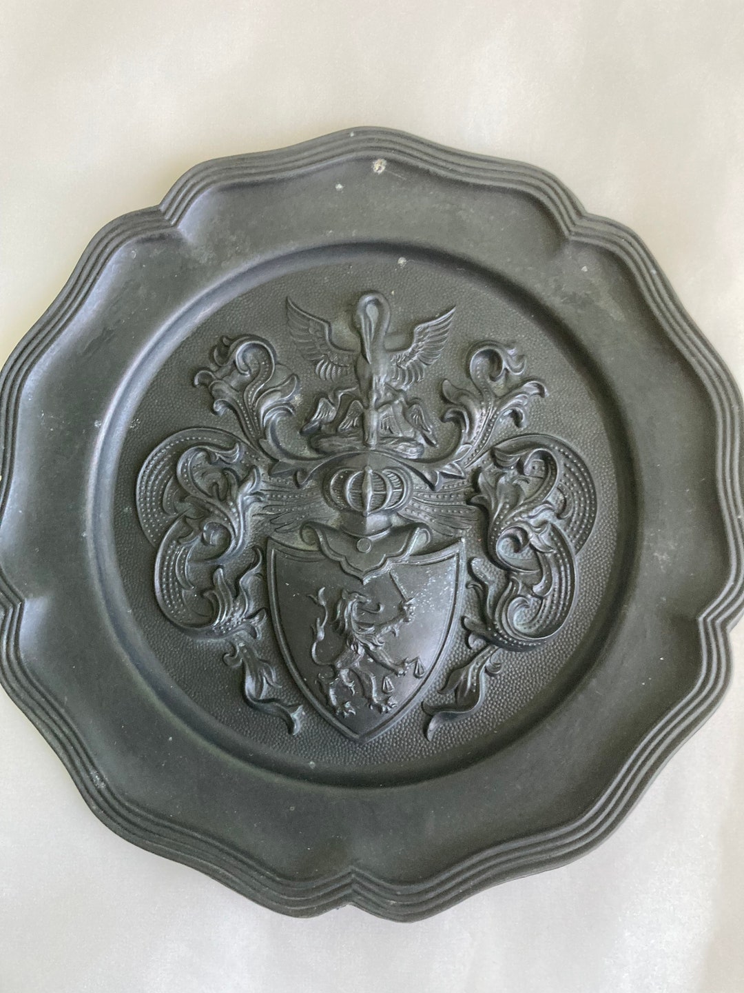German Pewter Bleifrei Lyre Counter Wall Plate With Heraldry. Vintage ...