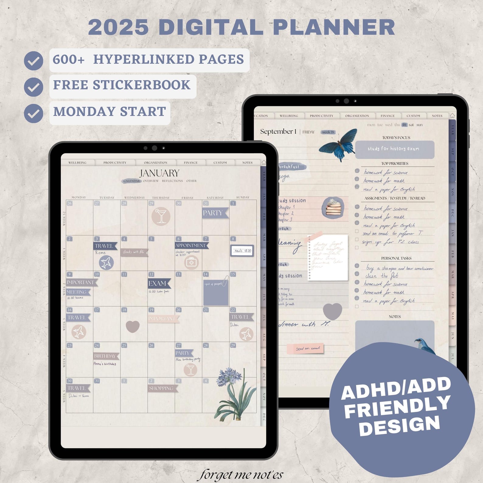 MONDAY START, Digital Planner, Adhd/add Friendly, Goodnotes Planner ...