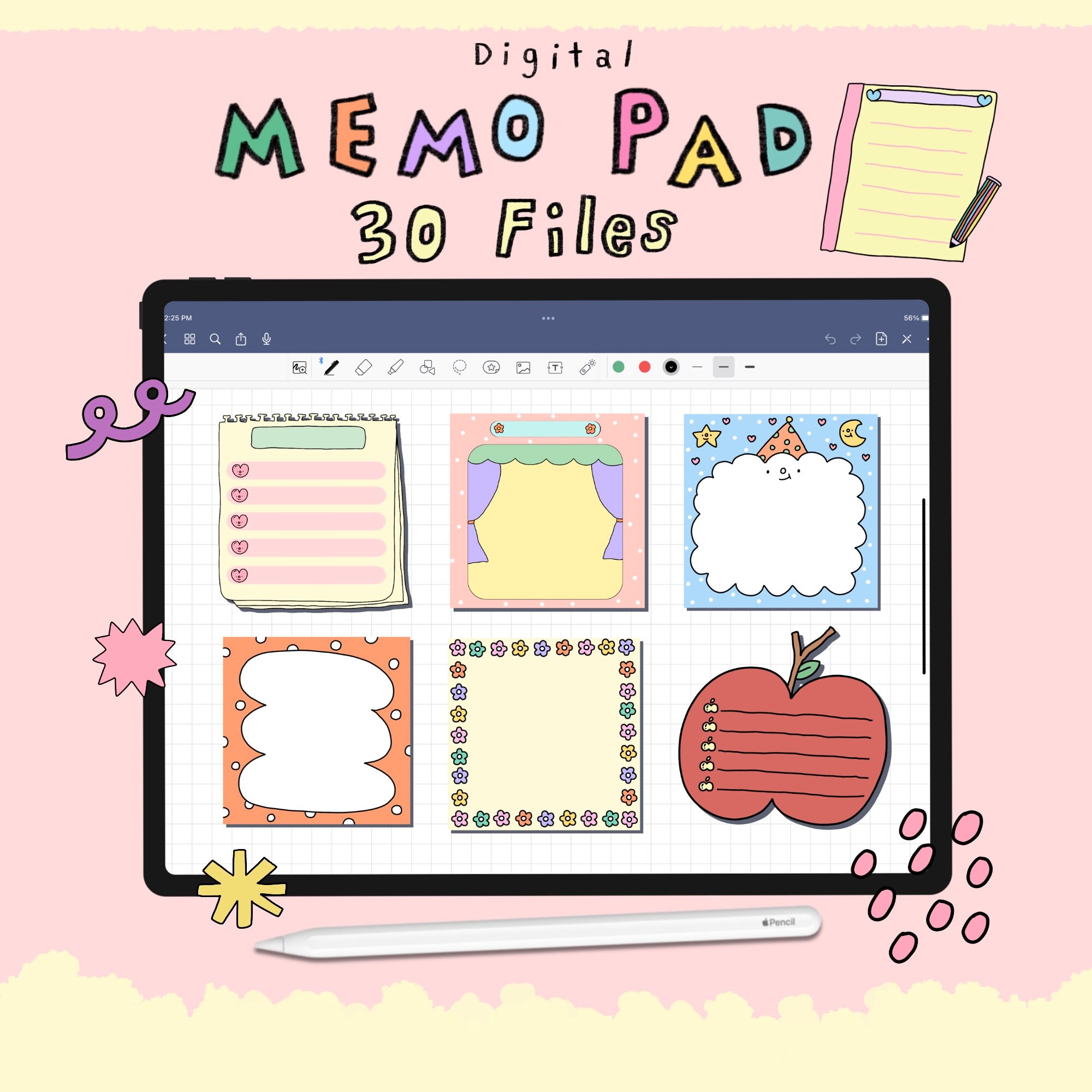 30 Cute Digital Memo Pad,digital Sticky Note,to Do List Kawaii ...