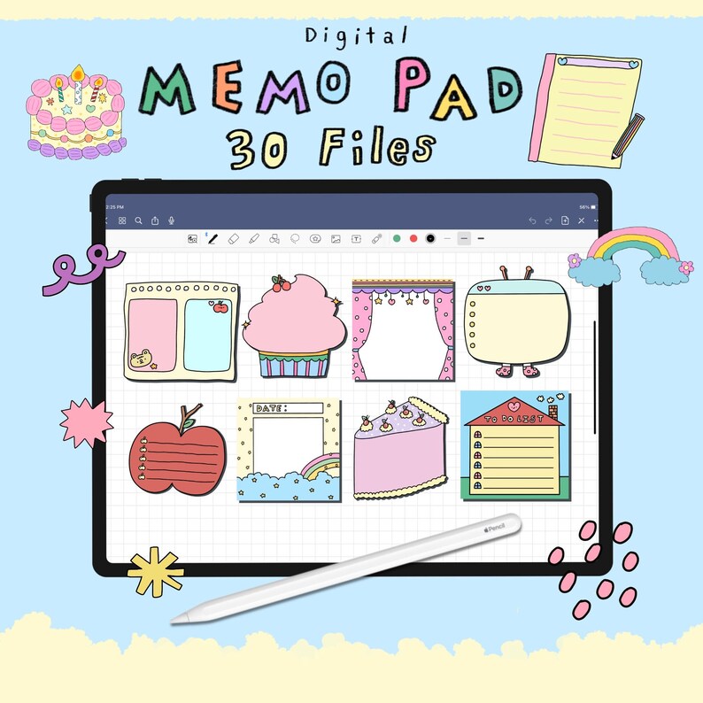 30 Cute Digital Memo Pad,digital Sticky Note,to Do List Kawaii ...