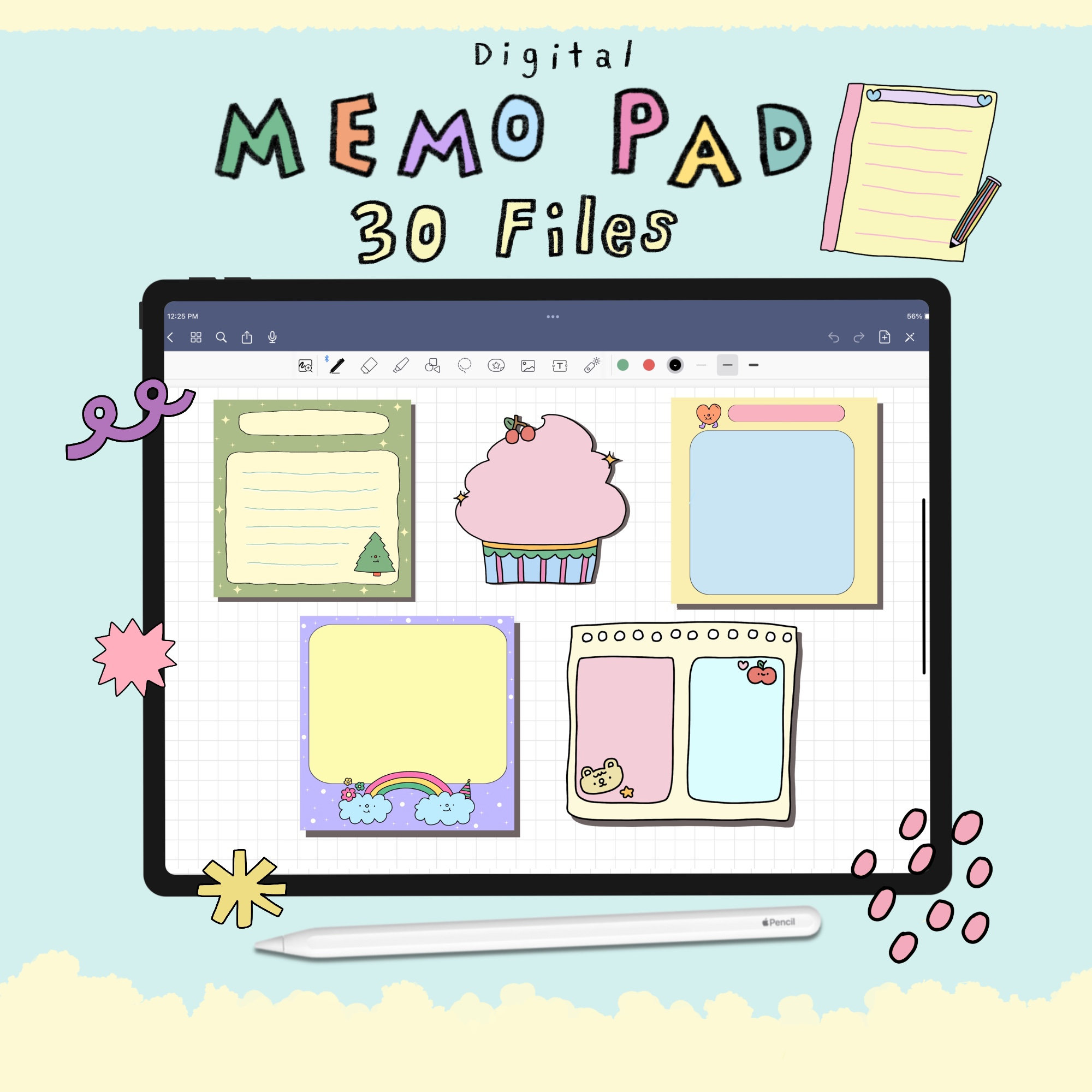30 Cute Digital Memo Paddigital Sticky Noteto Do List Kawaii - Etsy