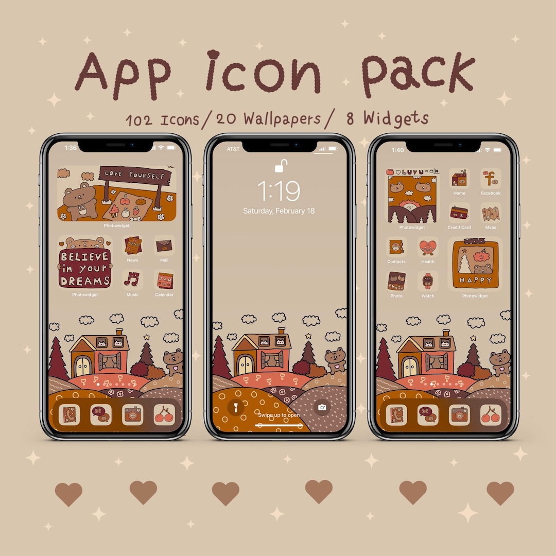130 App Icon Pack, Fall Icon,cute Icon,cute Widgets,kawaii App Icon ...