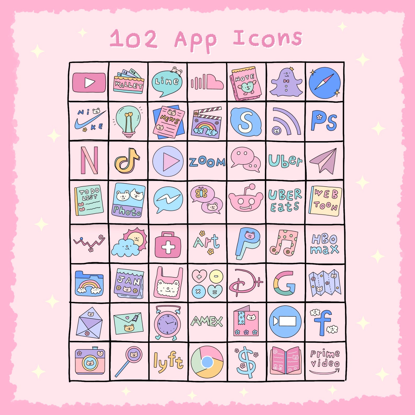 130 Pink App Icon Pack,cute Icon,cute Widgets,kawaii App Icon,pastel ...