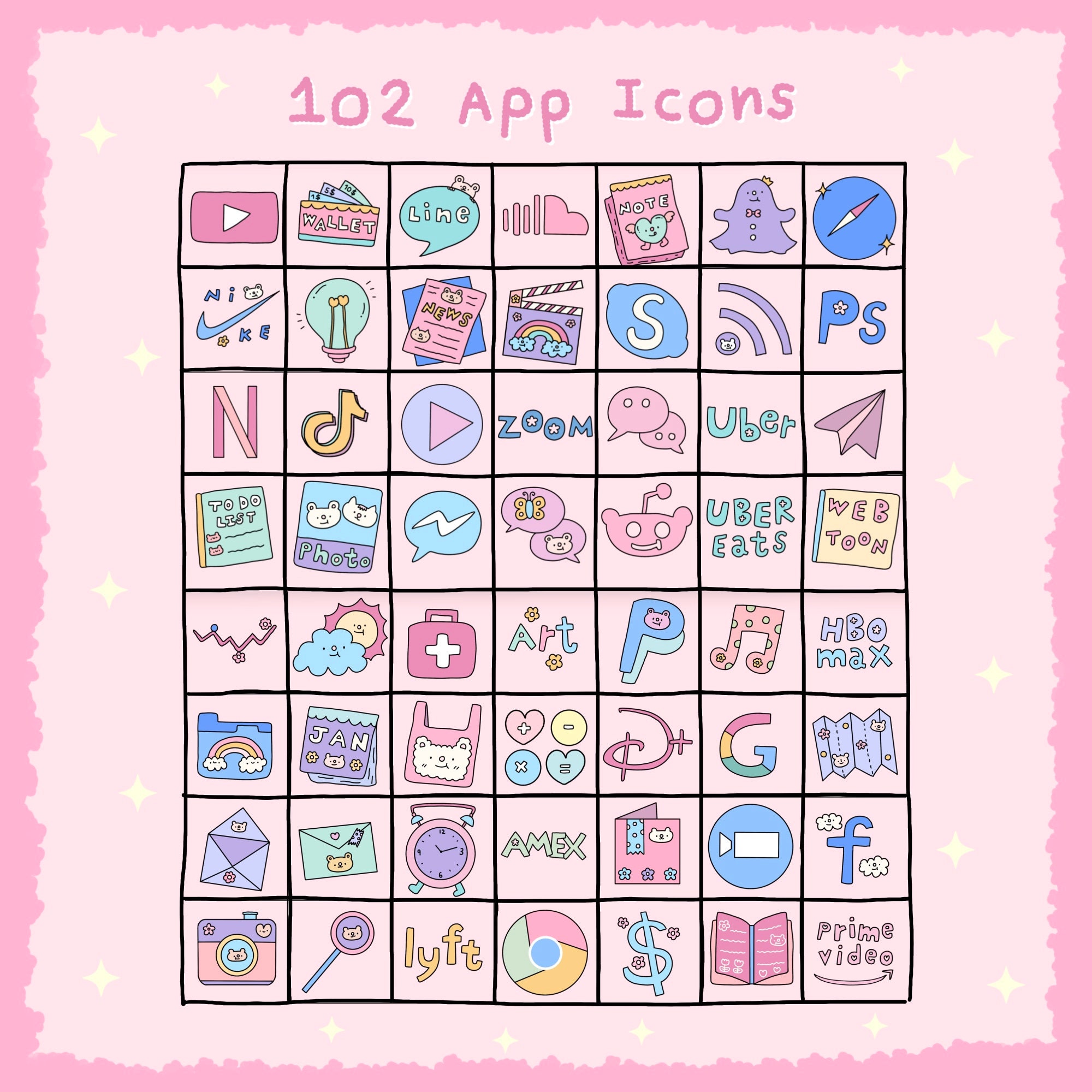 130 Pink App Icon Pack,cute Icon,cute Widgets,kawaii App Icon,pastel ...