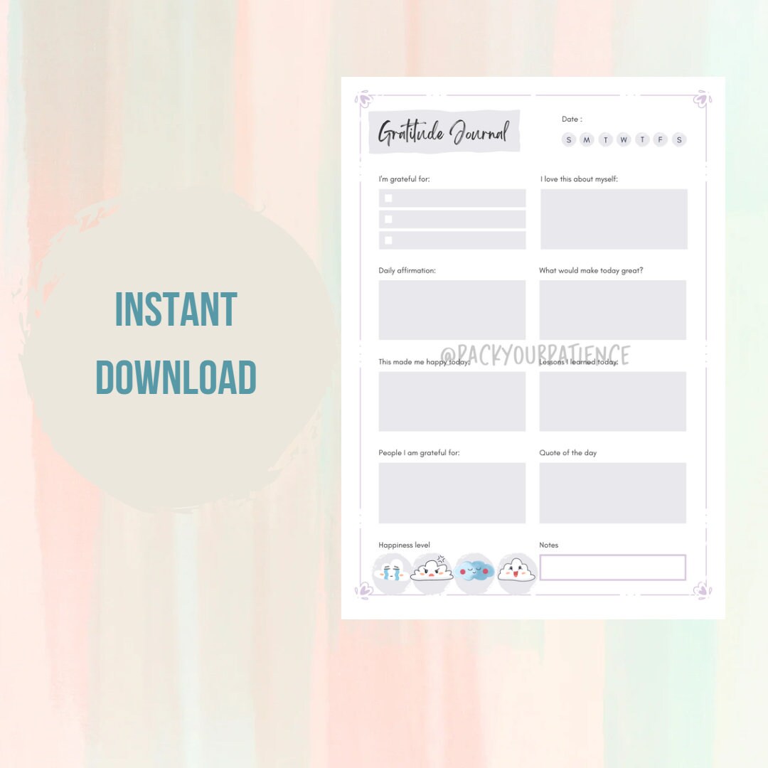 Instant Download Daily Gratitude Journal, Printable PDF - Etsy