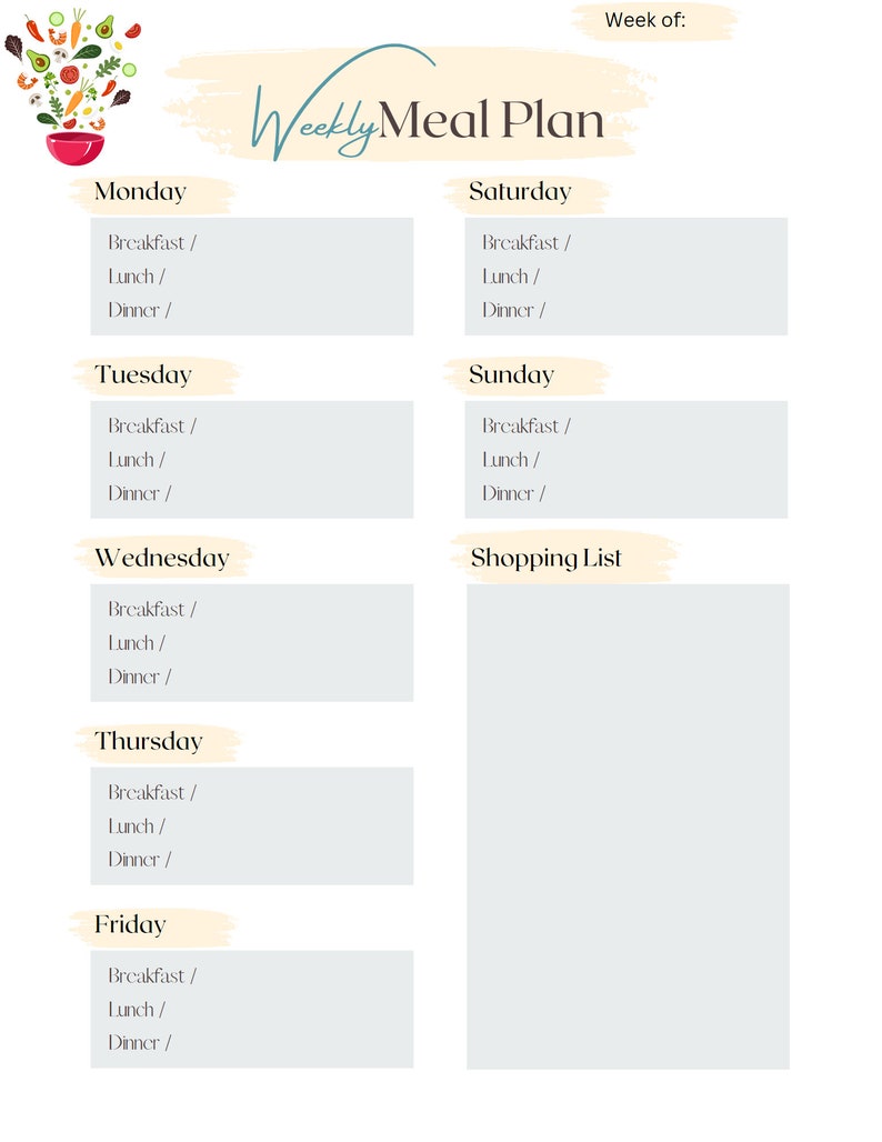 Instant Download Weekly Meal Planner, Printable Meal Prep, PDF - Etsy