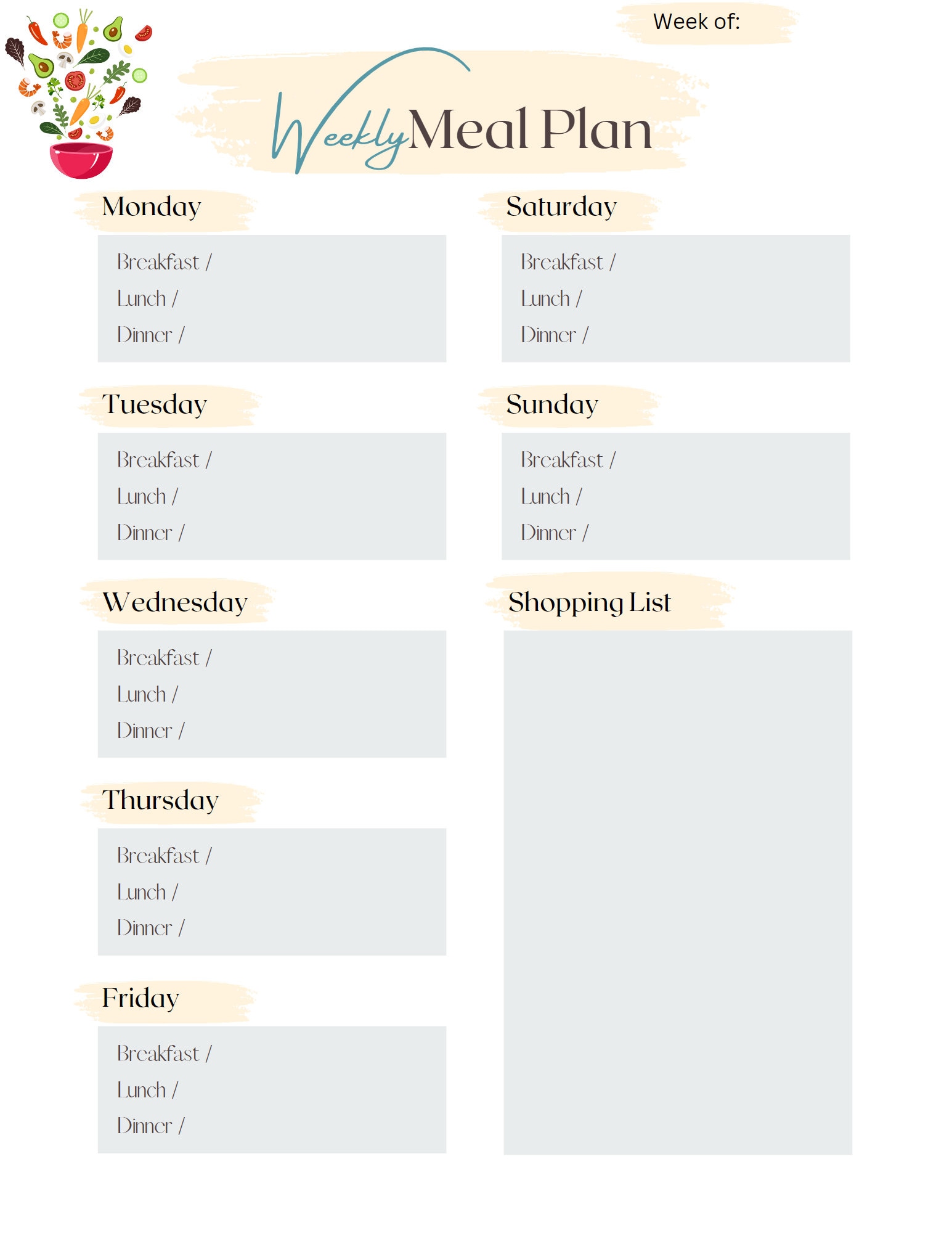Instant Download Weekly Meal Planner Printable Meal Prep Pdf Etsy