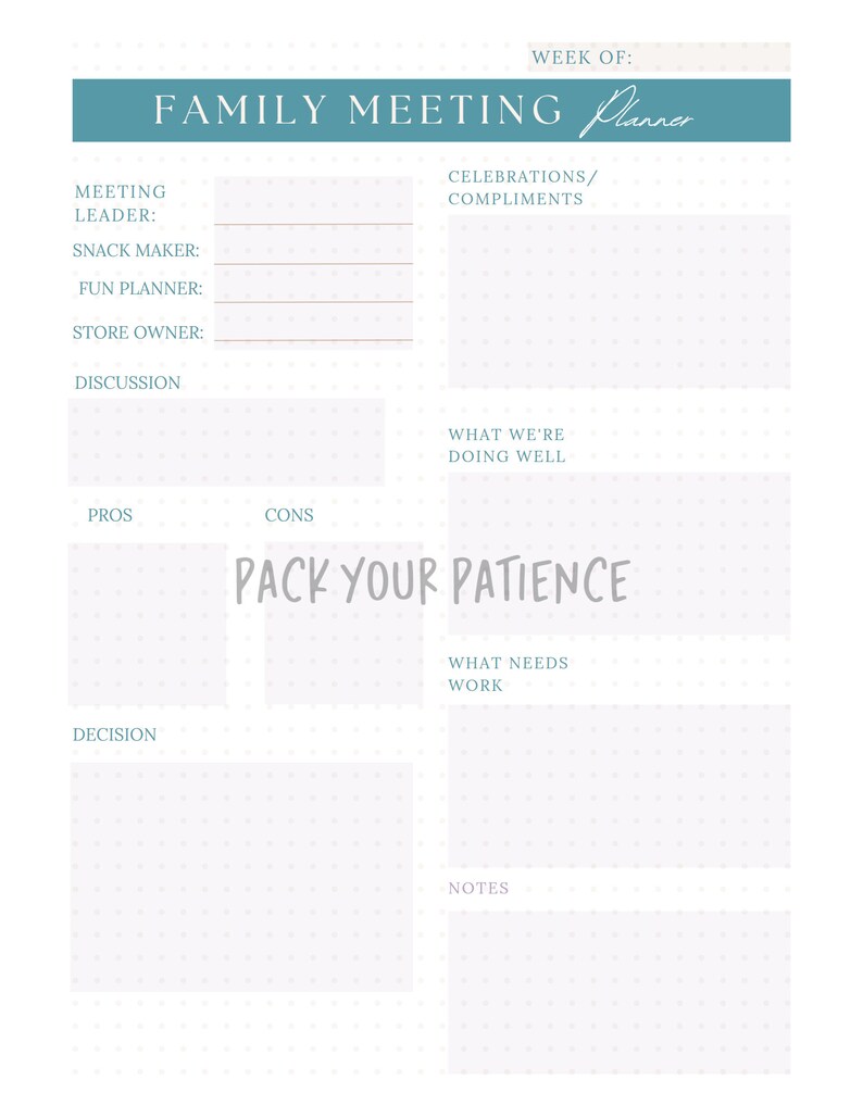 Printable Family Meeting Planner, Instant Download, Family Routine ...