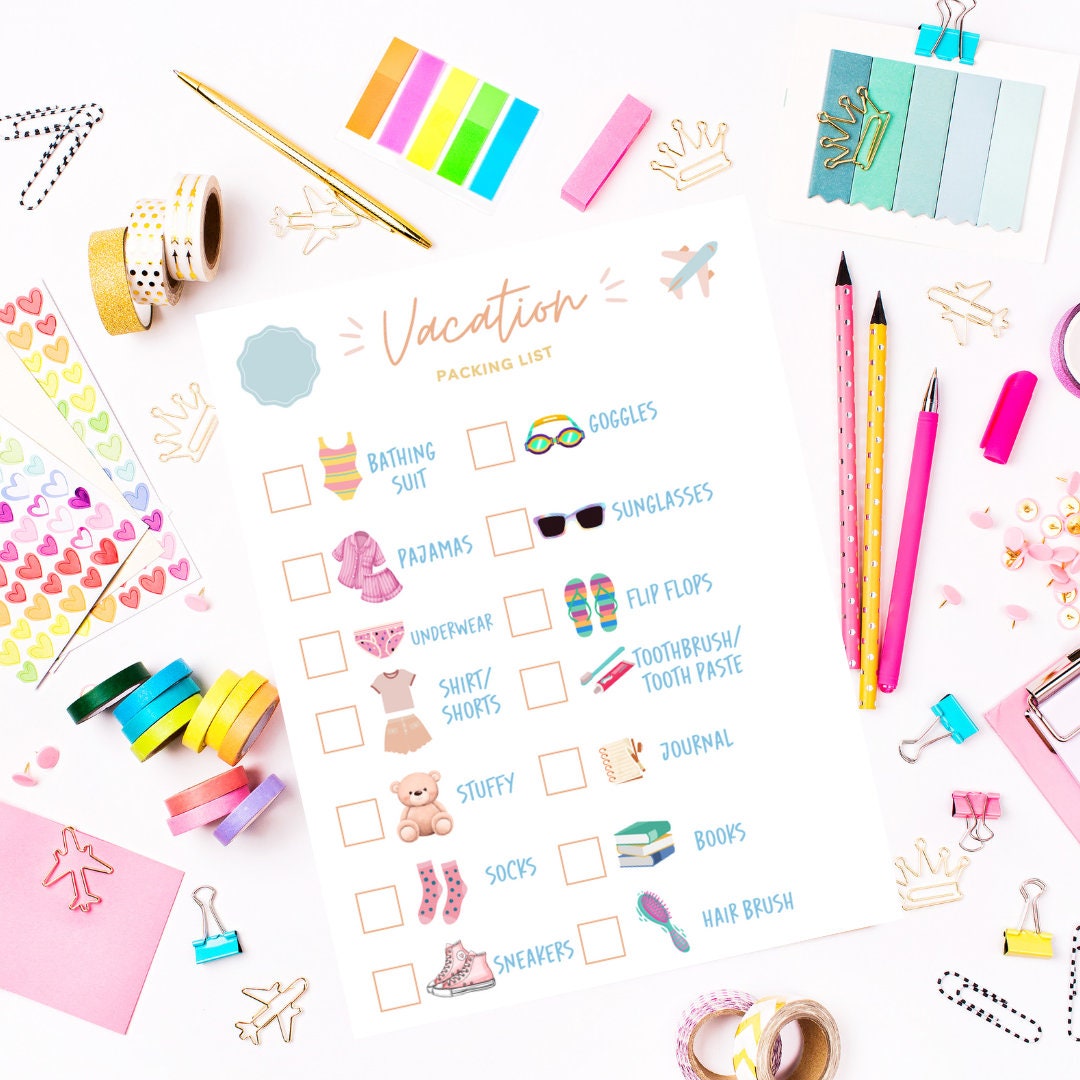 Summer Vacation Packing List for Girls, Organization Help, Instant ...