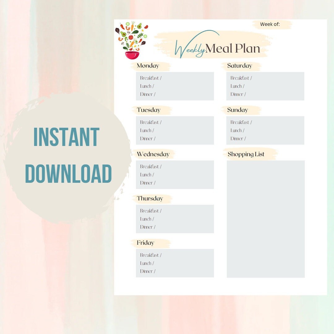 Instant Download Weekly Meal Planner, Printable Meal Prep, PDF - Etsy