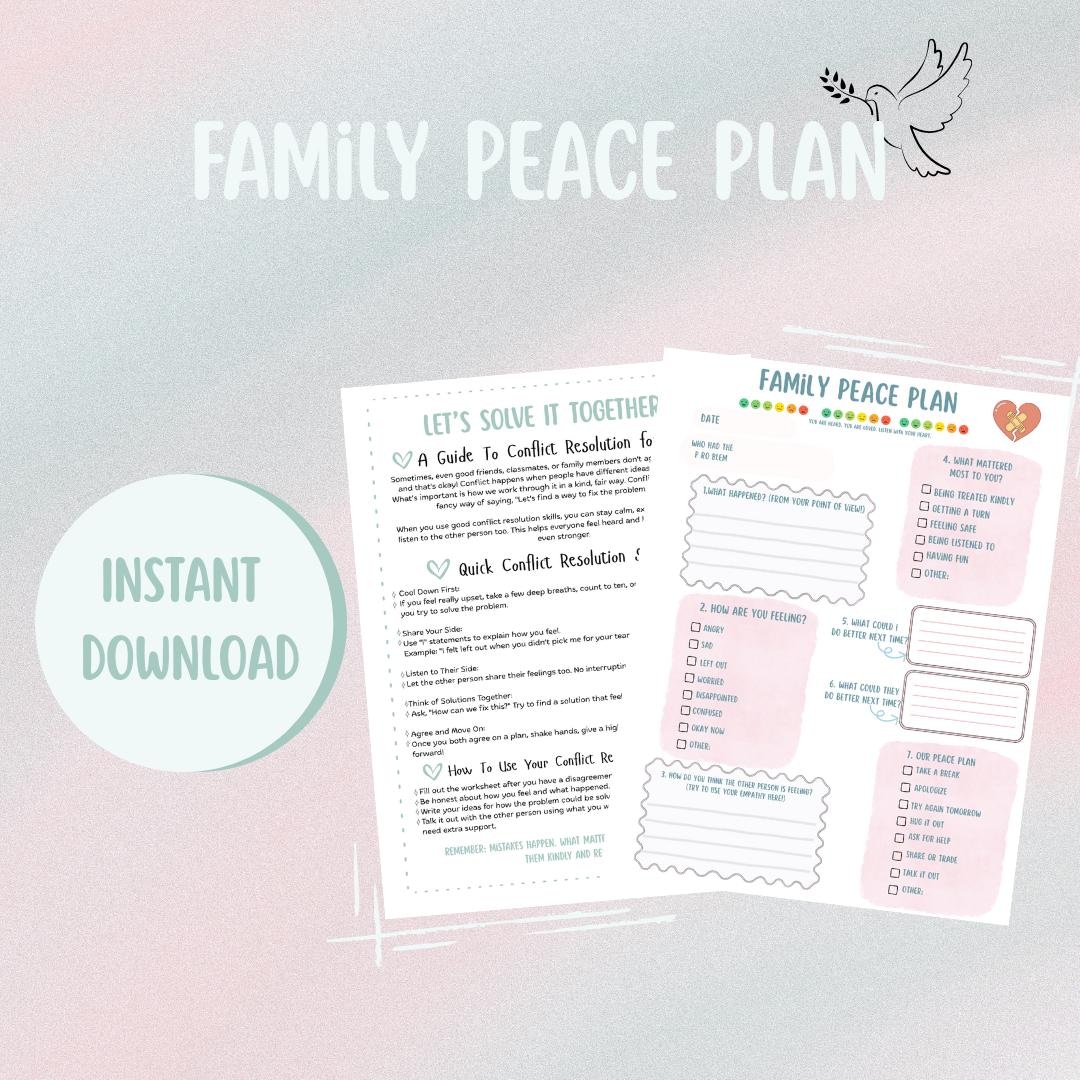 Family Peace Plan Worksheet | Kids Conflict Resolution (printable) - Etsy