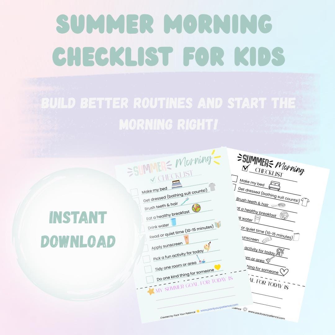 Summer Morning Checklist for Kids - Fun & Simple Printable Routine - Etsy
