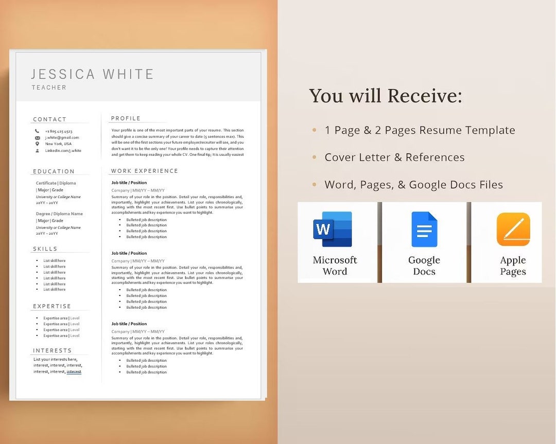 Teacher Resume Template ATS Word Friendly - Etsy