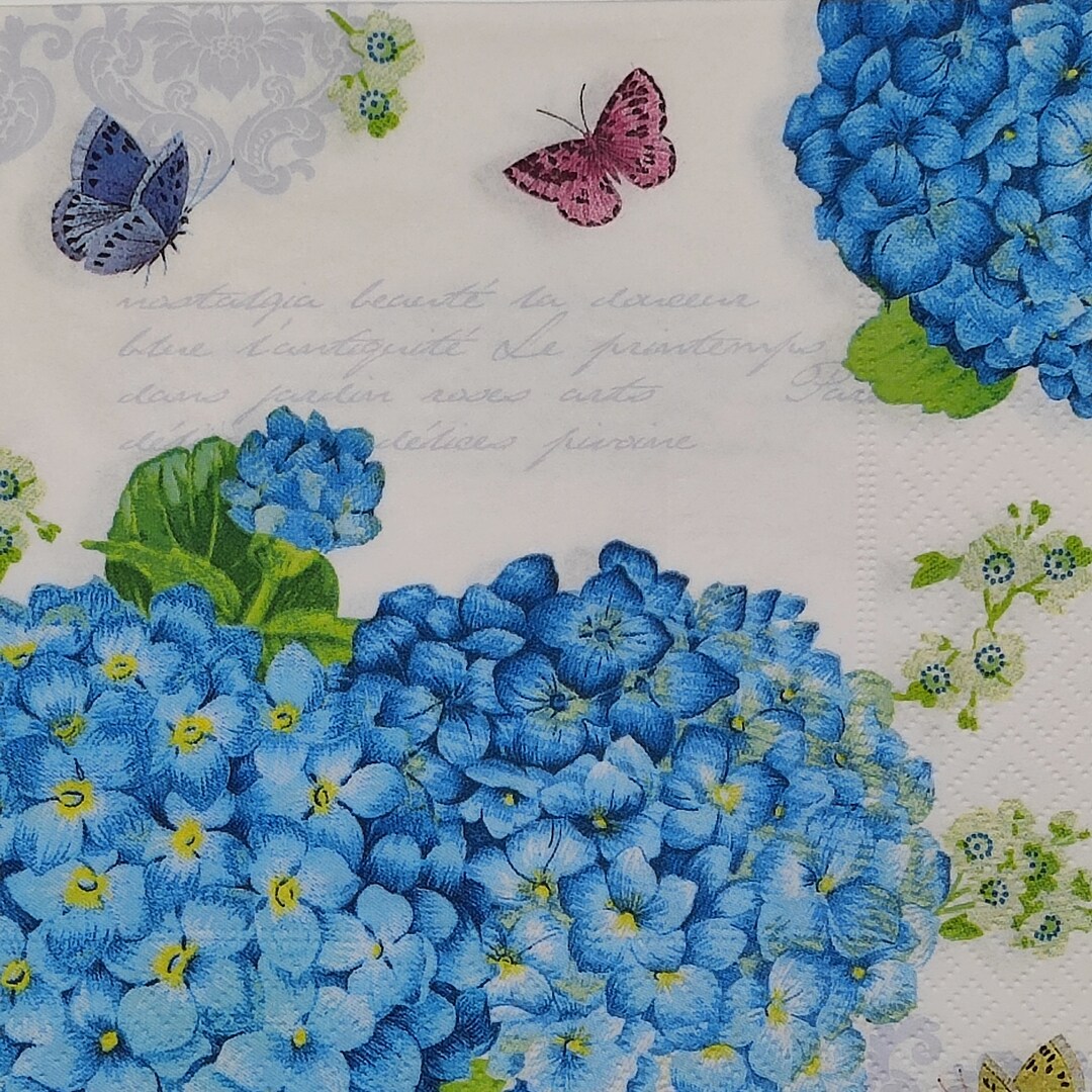 Elegant Blue Hydrangea Paper Napkins for Decoupage and Crafting, Pack ...