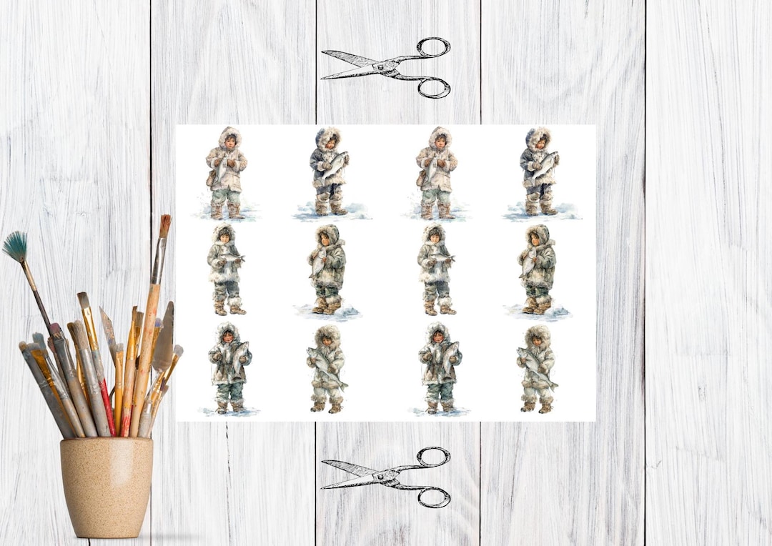 Inuit Child Fishing - A4 Rice Paper for Decoupage - Mulberry Rice Paper ...