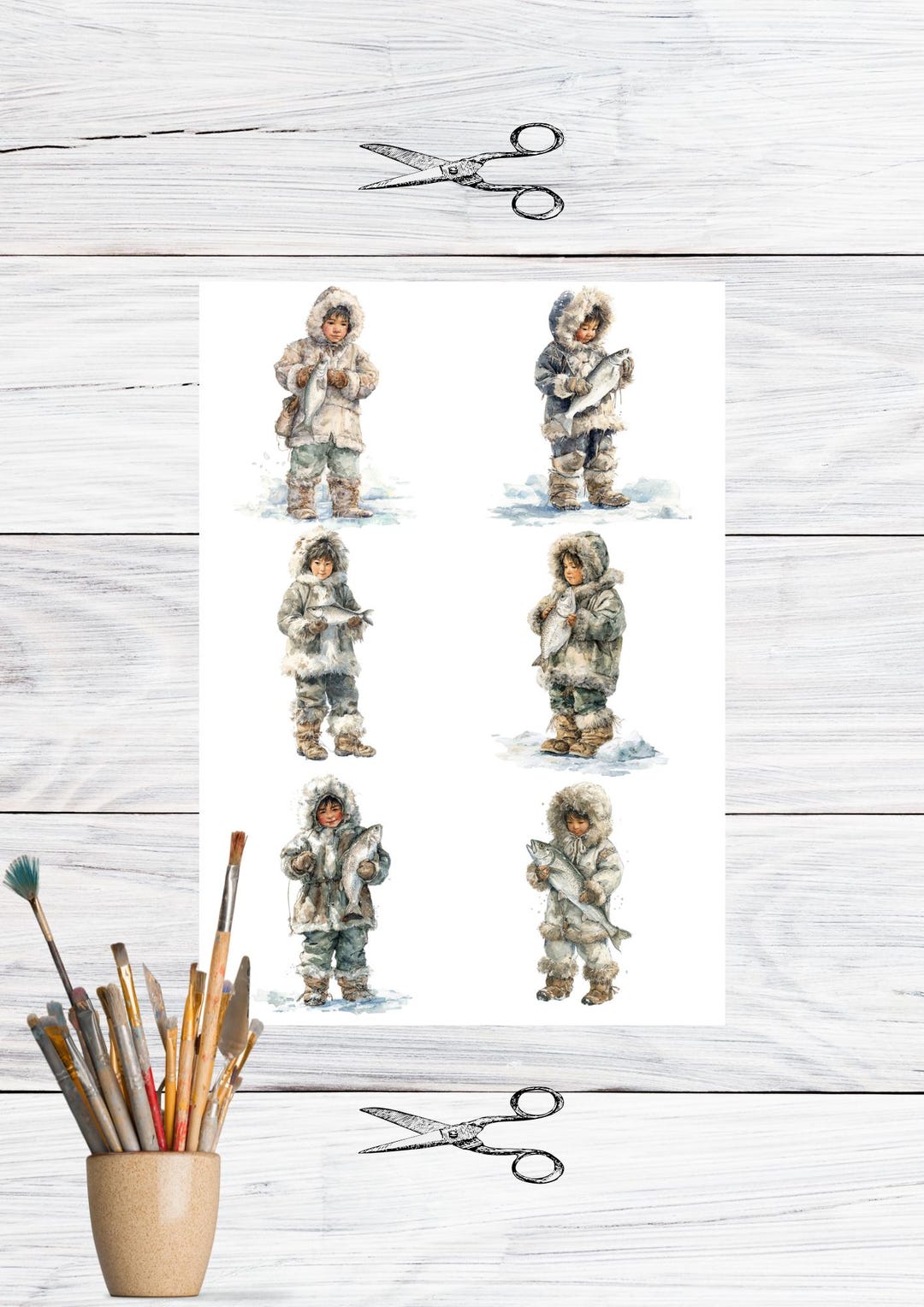 Inuit Child Fishing - A4 Rice Paper for Decoupage, Journaling & Winter ...