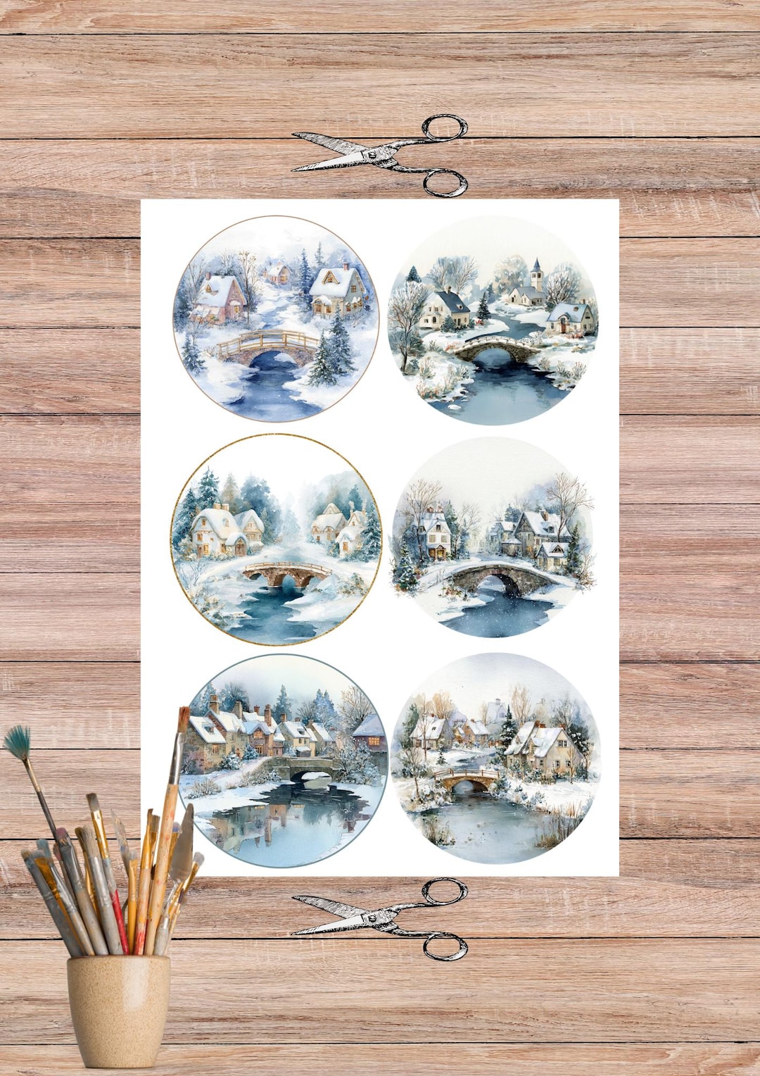 Winter Village Scene Rice Paper - Christmas Decoupage Paper With Snowy ...