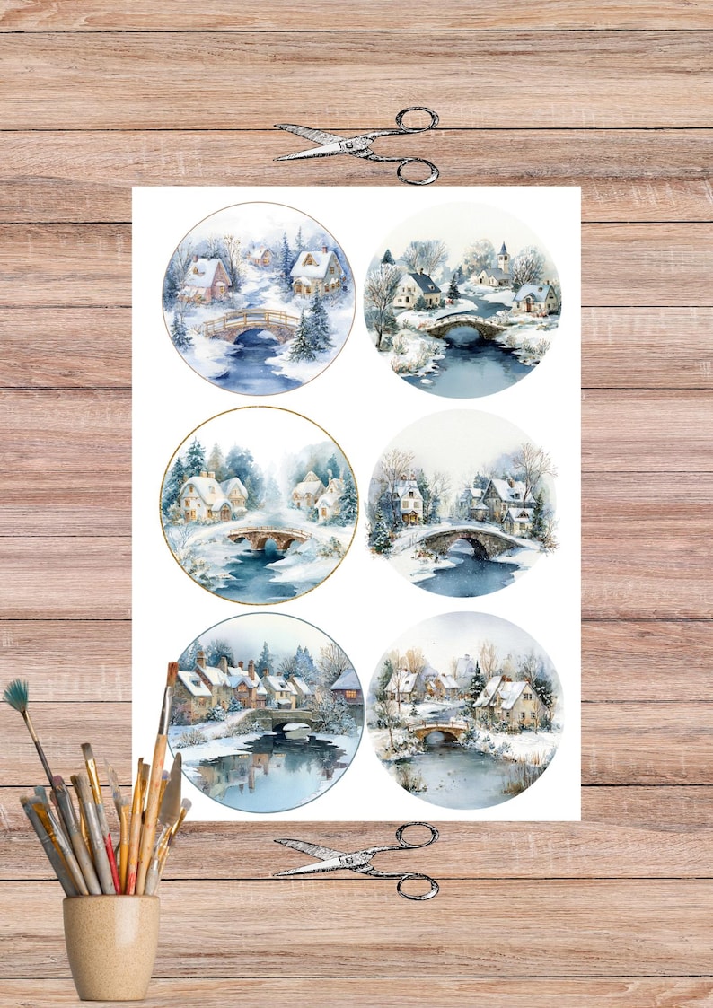 Winter Village Scene Rice Paper - Christmas Decoupage Paper With Snowy ...