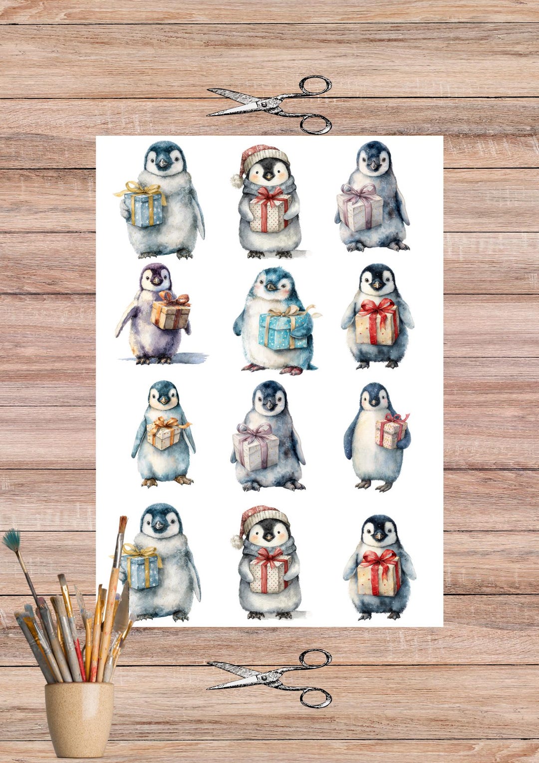 Christmas Penguin Rice Paper – Cute Penguin Holding Gift With Ribbon ...