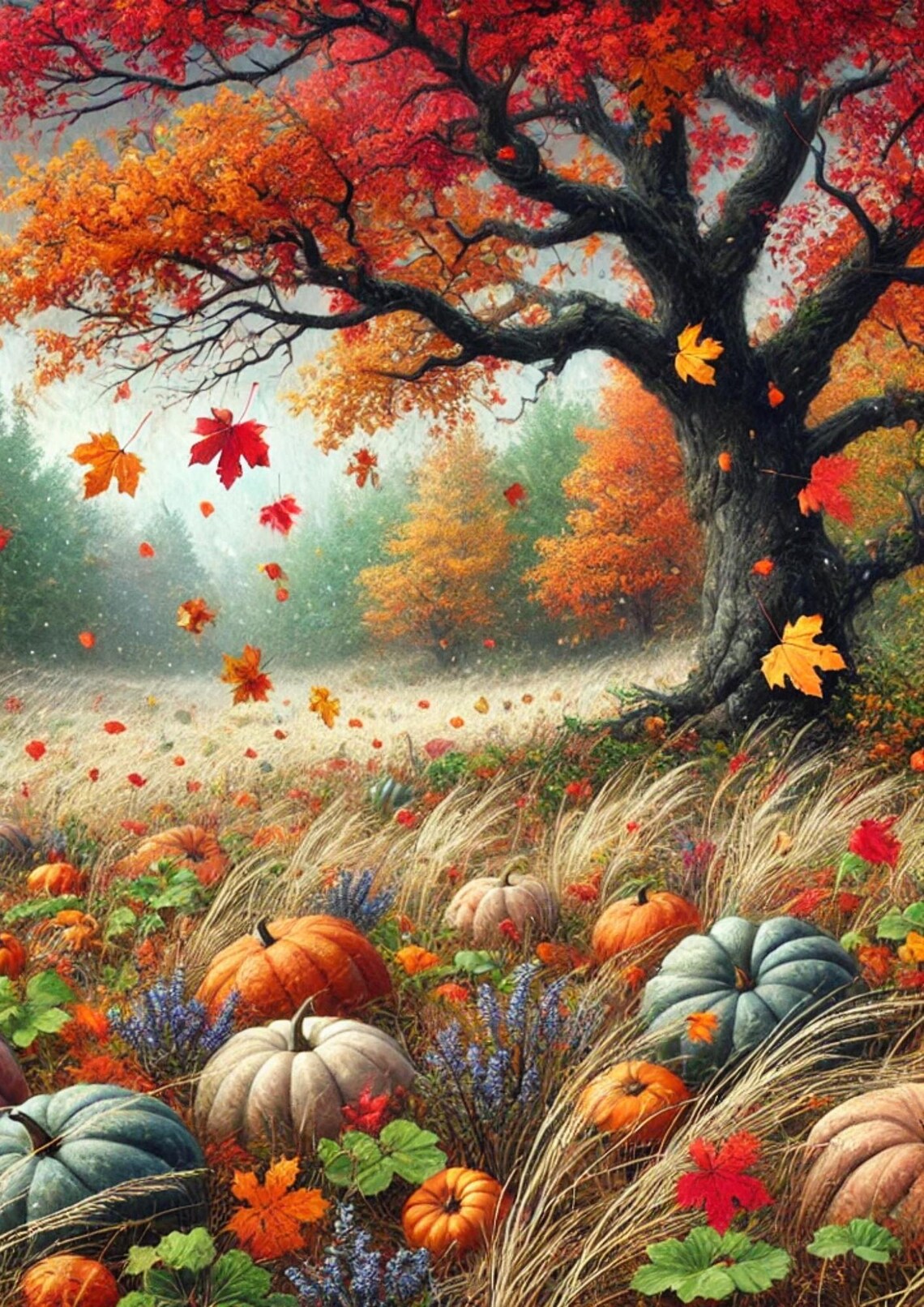 Autumn Tree and Pumpkins Rice Paper for Decoupage: Fall Landscape (A4 ...