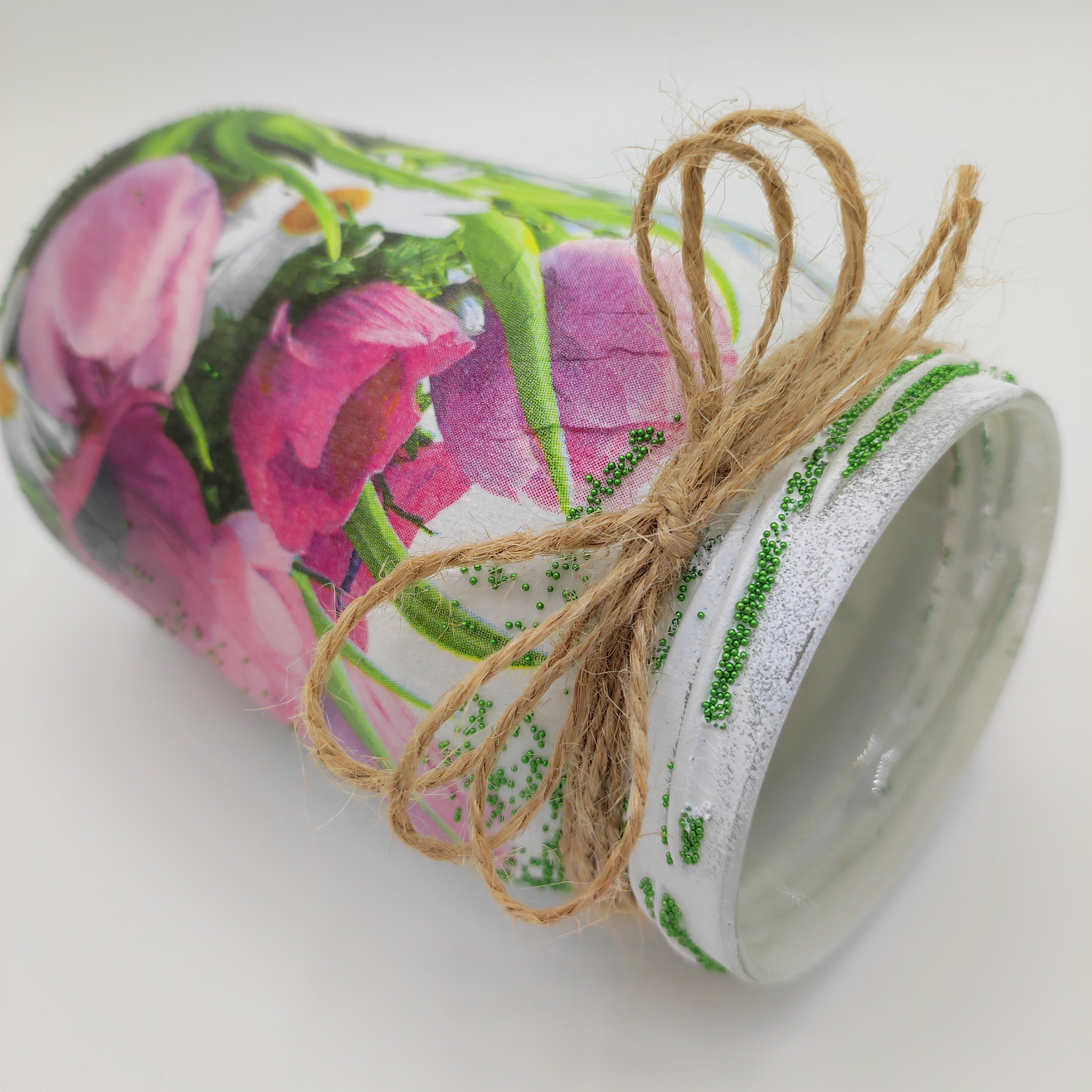 Decoupage Glass Jar Vase, Floral Jar, Spring Glass Vase, Tulips Glass ...