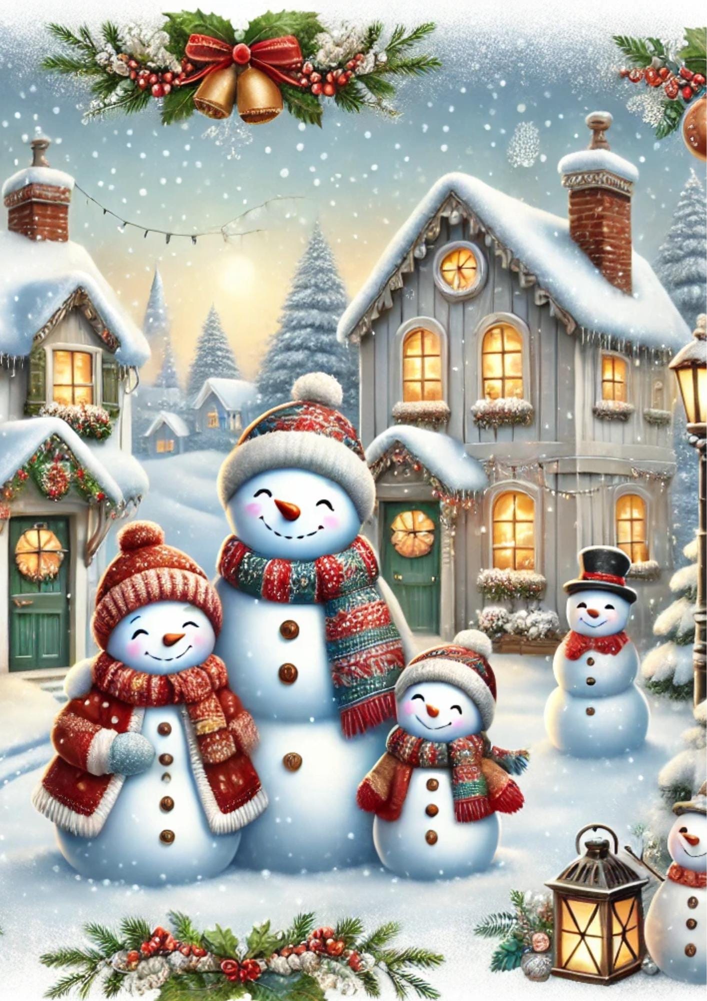 Snowmen Family Rice Paper: Christmas Winter Scene Decoupage (A4 Size ...