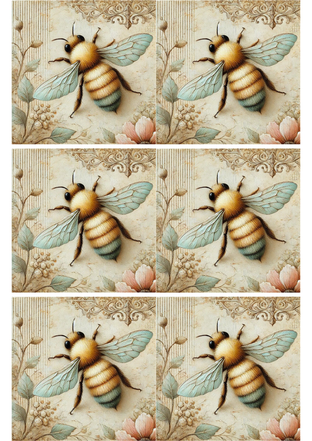 Shabby Chic Bee A4 Rice Paper: Decoupage, Junk Journal - Etsy
