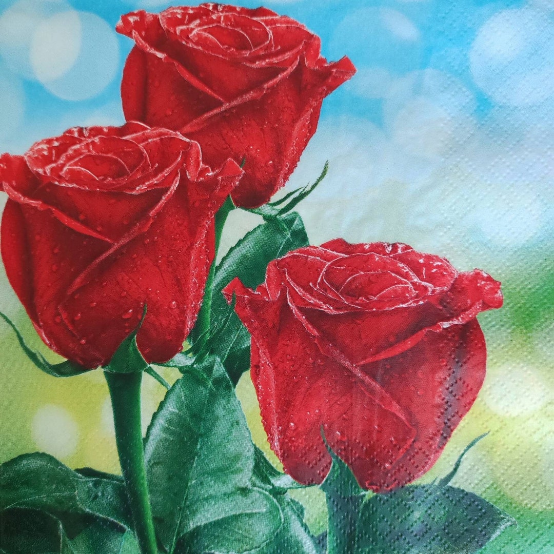 Red Roses Paper Napkins for Decoupage: Scrapbooking, Collage (4 Ct) - Etsy