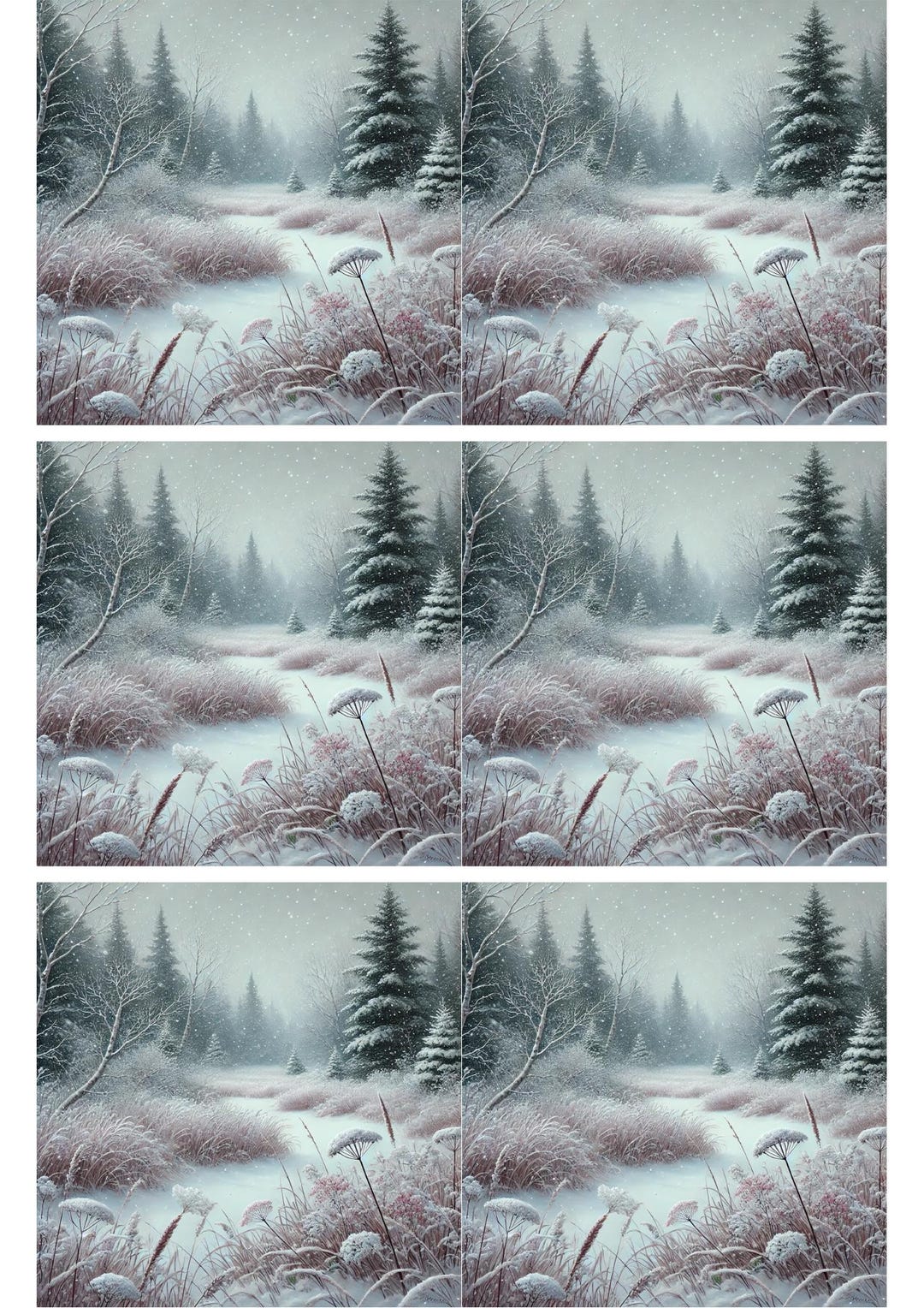 Winter Scene Collage Rice Paper, Frozen Meadow Decoupage Paper, Snowy ...