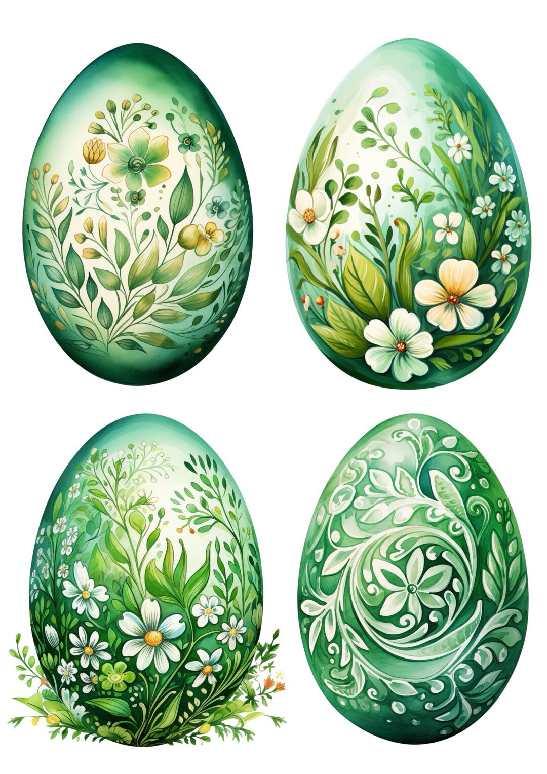 A4 Mulberry Rice Paper Green Easter Eggs , Green Toned Easter Egg ...