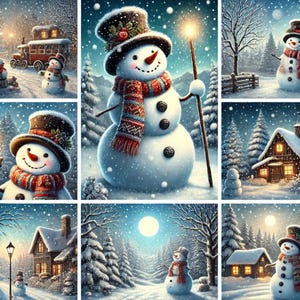 Snowmen Scenes, Decoupage Rice Paper, 1 A4 Single Sheet Collage ...