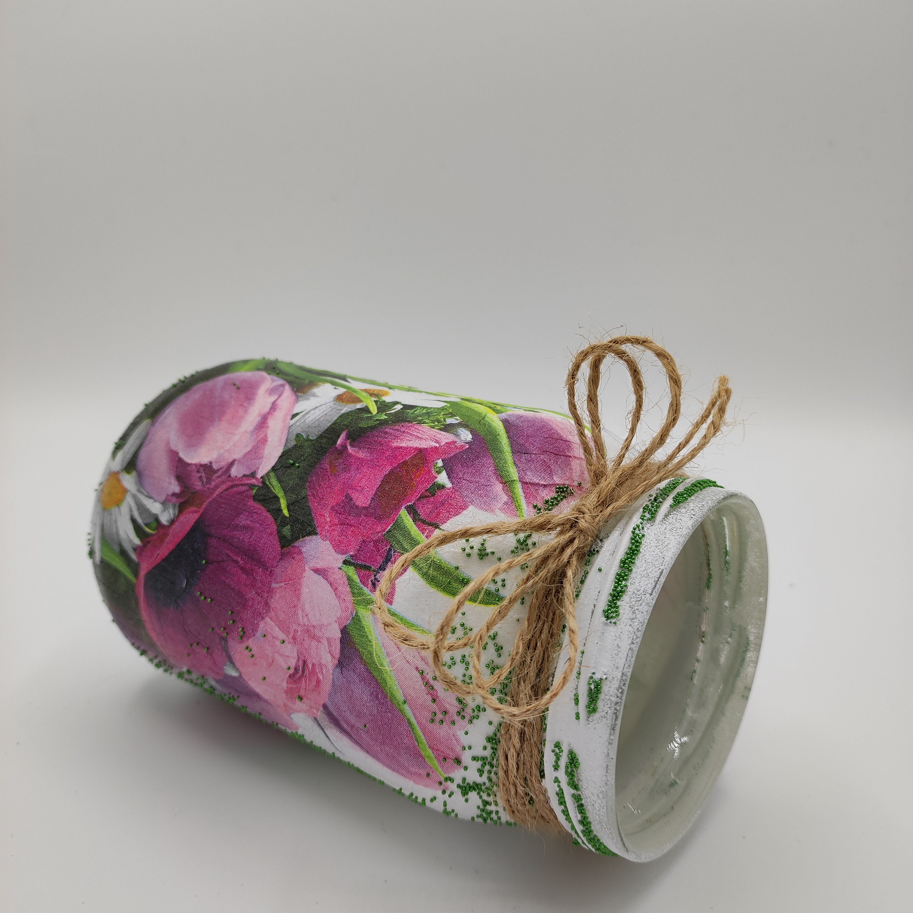 Decoupage Glass Jar Vase, Floral Jar, Spring Glass Vase, Tulips Glass ...