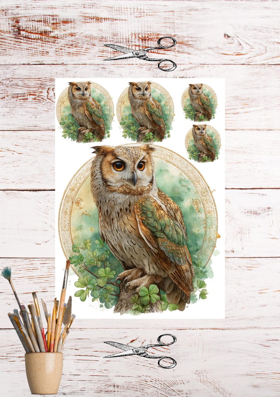 St Patrick’s Day Wise Owl Rice Paper for Decoupage, Shamrock Clover ...