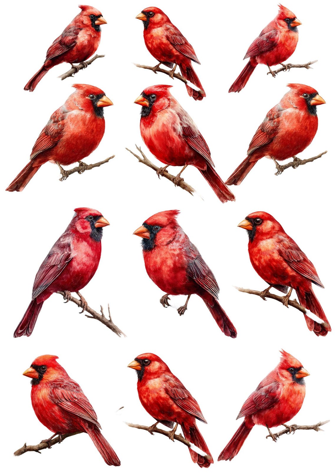 Red Cardinal Rice Paper for Decoupage: Watercolor Winter Bird Collage ...