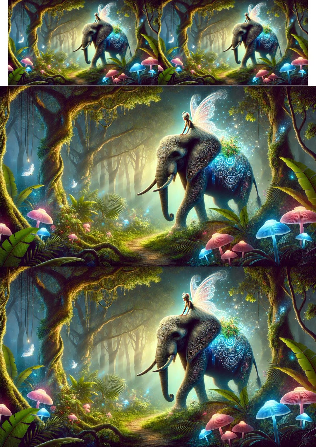 Fairy Tale on Magical Elephant, 1 A4 Collage Sheet, Magical Forest ...