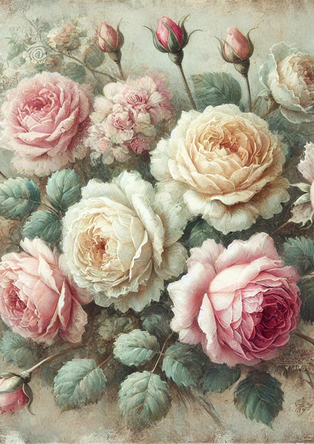 Shabby Chic Rose Rice Paper, Vintage Rose Decoupage Paper, Rustic Home ...