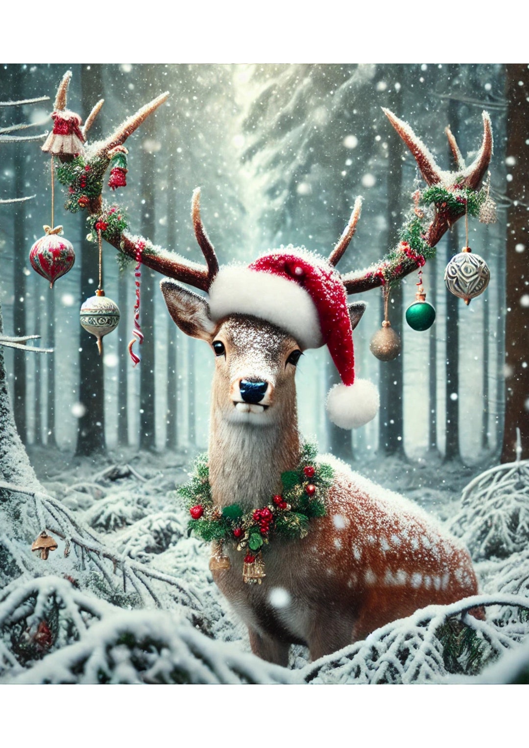 Majestic Stag in Christmas Scenery, Rice Paper for Decoupage, Craft ...