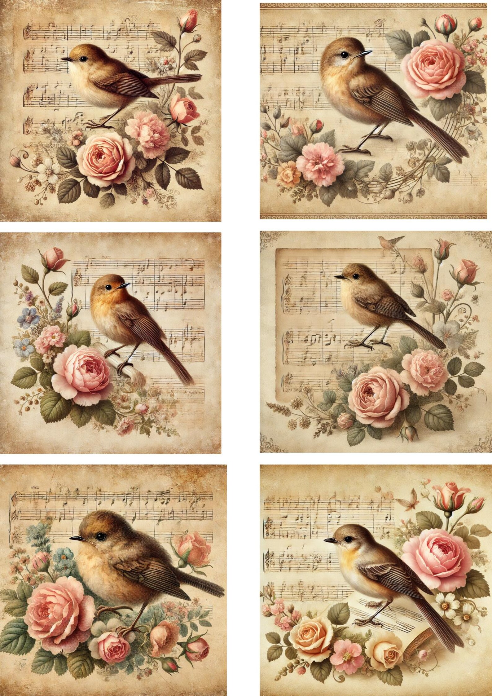Red Robin Roses Rice Paper: Vintage Music Decoupage (A4) - Etsy
