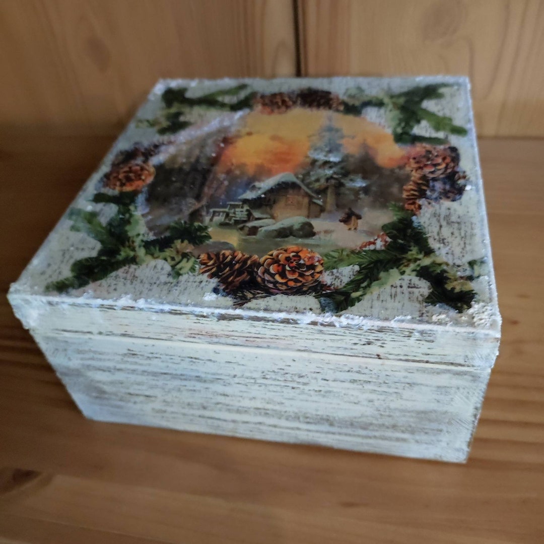 Winter Wooden Tea Box Christmas Tea Box Gift Box 4 Compartment Box - Etsy