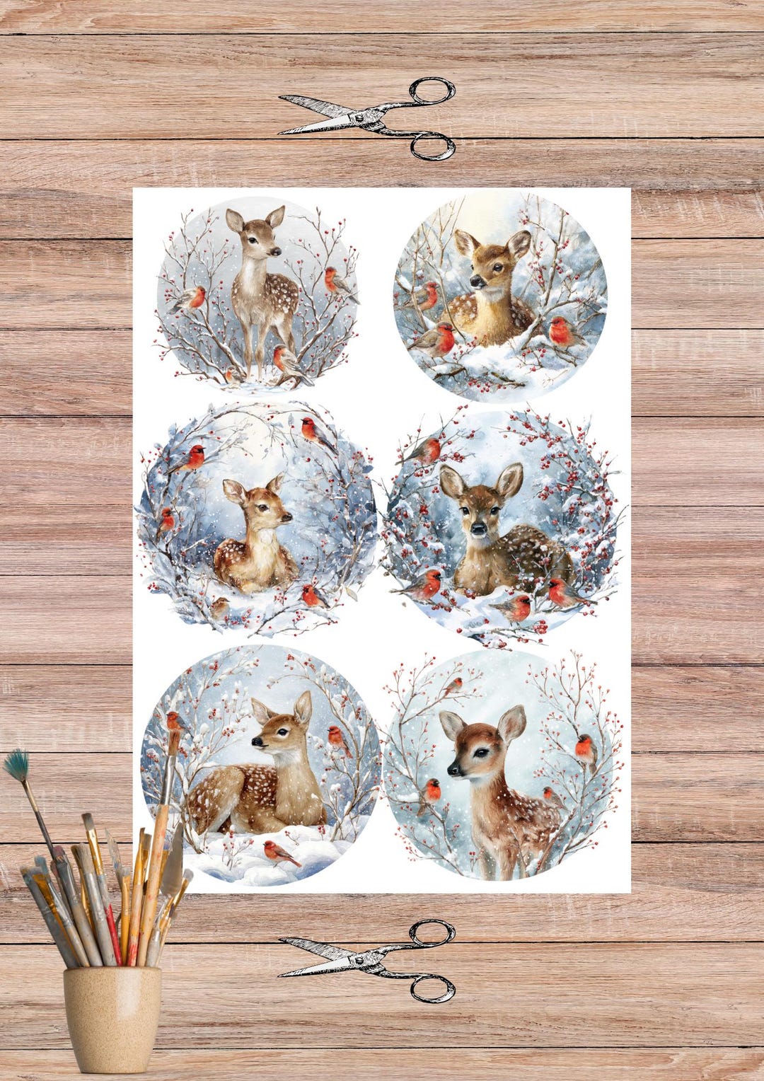 Rice Paper for Decoupage – Winter Deer With Red Robins – Christmas ...