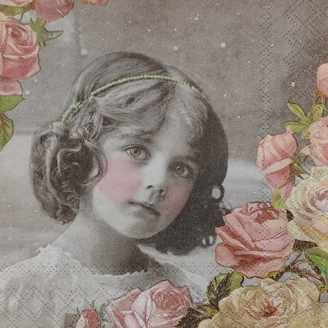 20 Lunch Napkins Vintage Girl and Roses ,pack of 20 Lunch Serviettes ...