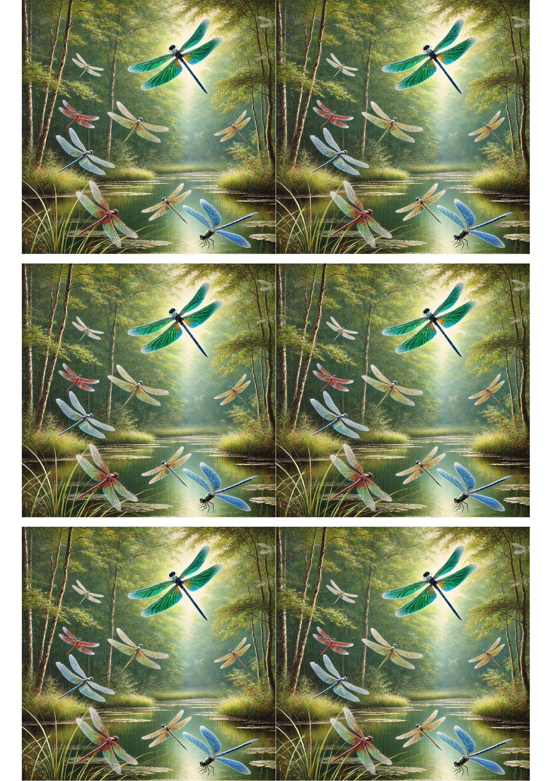 Dragonflies Under Lake Collage Sheet, Scrapbooking, Decoupage Rice ...