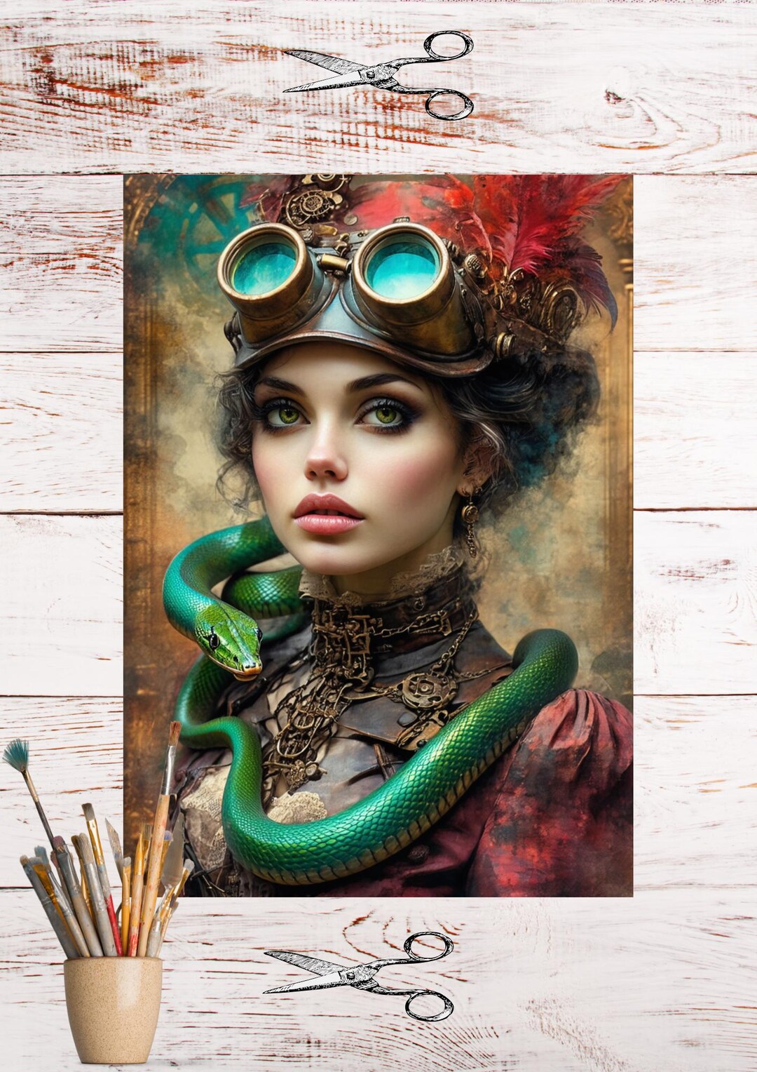 Steampunk Snake Queen Portrait Rice Paper for Decoupage, Gothic ...