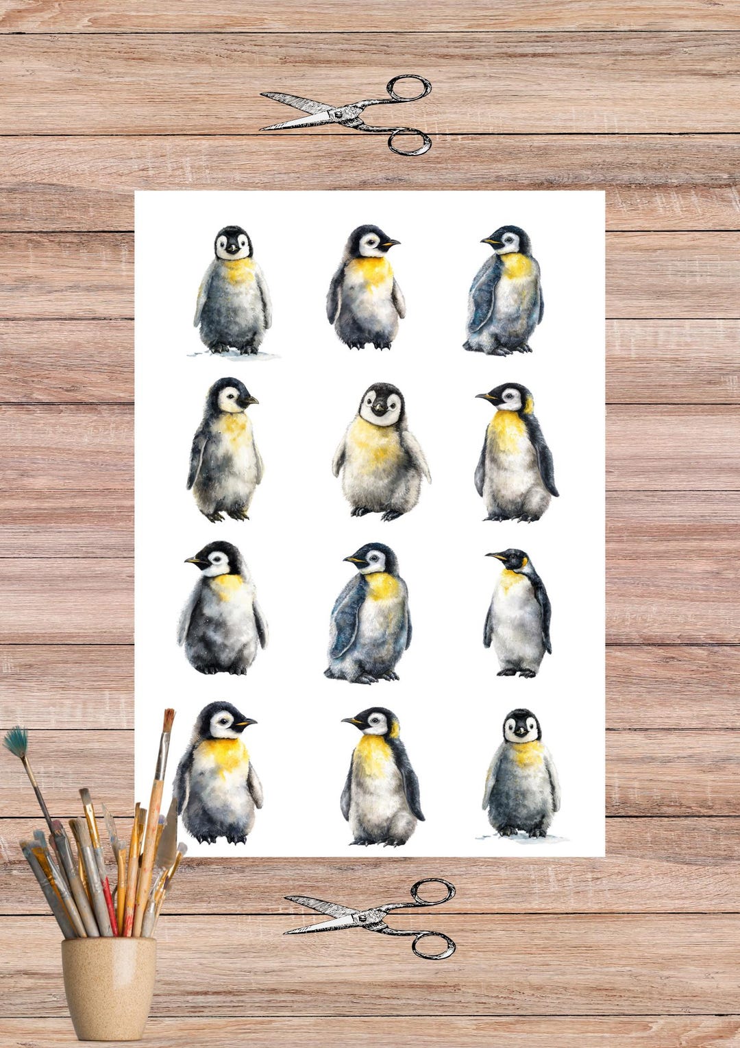 Penguin Rice Paper – Cute Watercolor Penguin With Yellow Accents ...