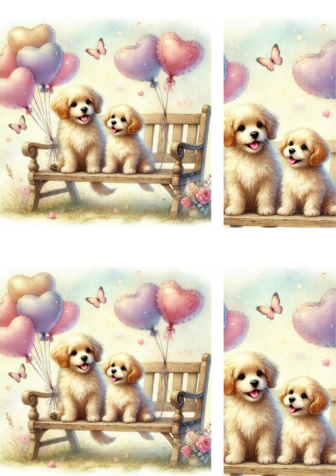 Cute Dogs on Bench Rice Paper, Valentine's Day Decoupage Paper ...