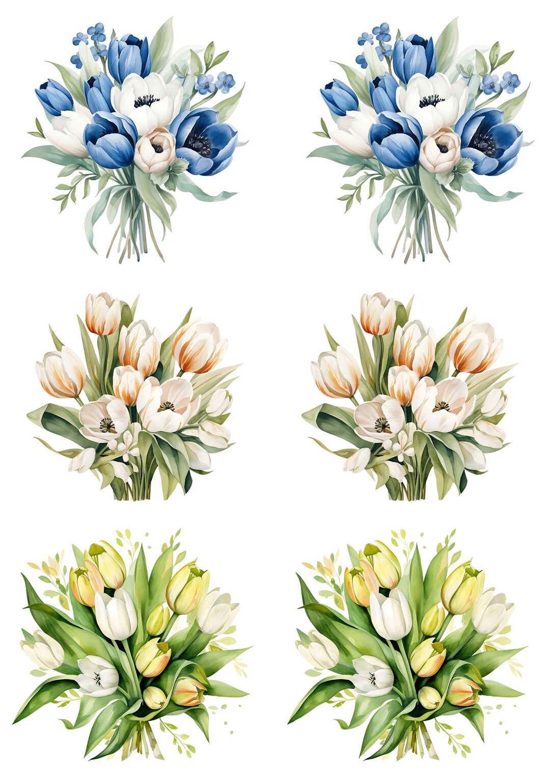 Rice Paper for Decoupage, Watercolor Tulip Bouquet Craft Paper, A4 ...