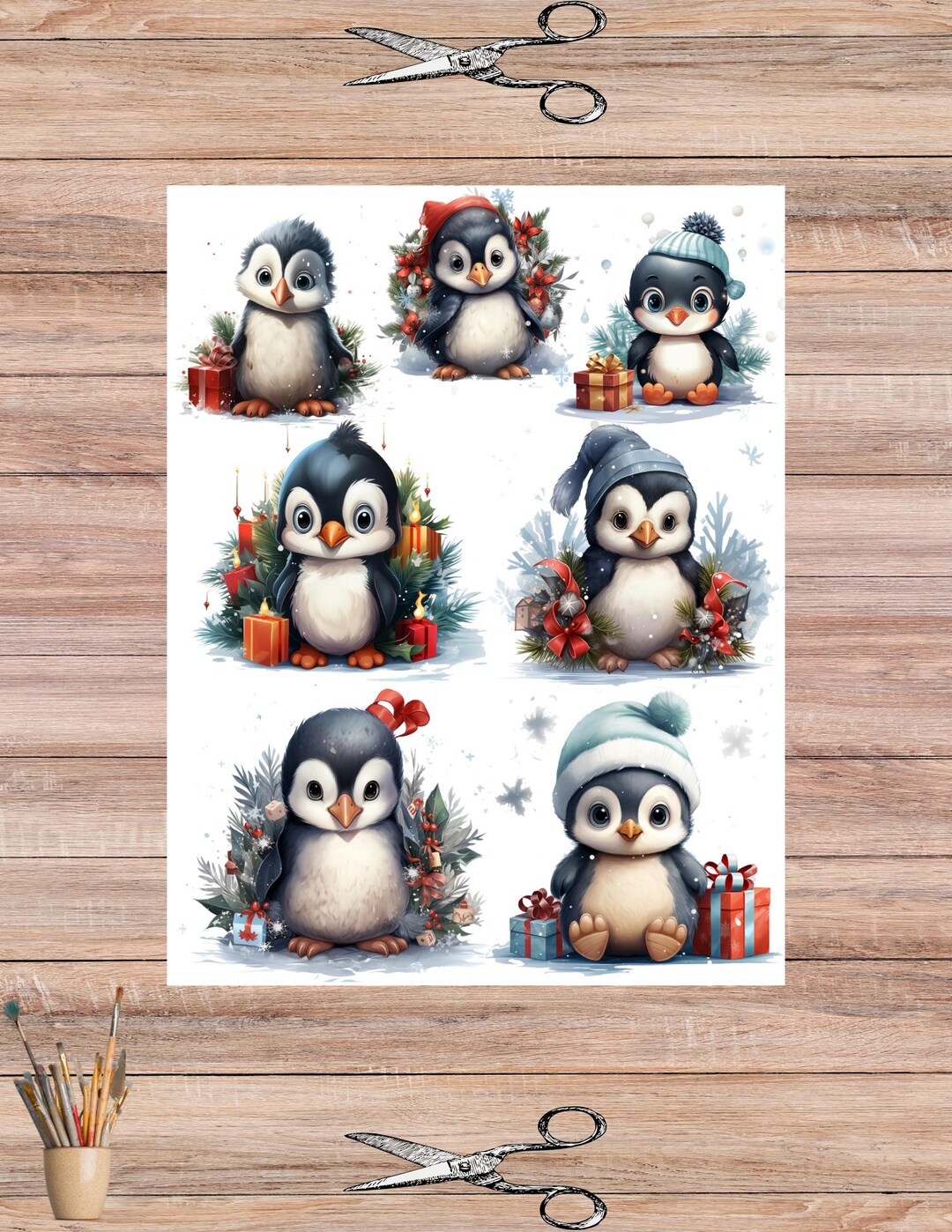 Christmas Penguin Collage Rice Paper, Festive Penguin Santa Decoupage ...