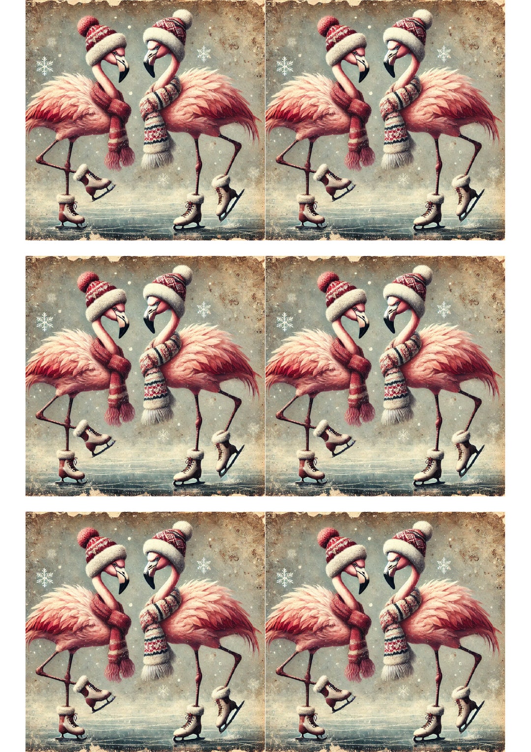 Rice Paper for Decoupage, Flamingos on Ice Skates Collage Sheet ...