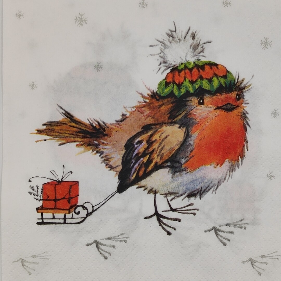 Robin on Sled Decorative Paper Napkin for Decoupage - Etsy UK