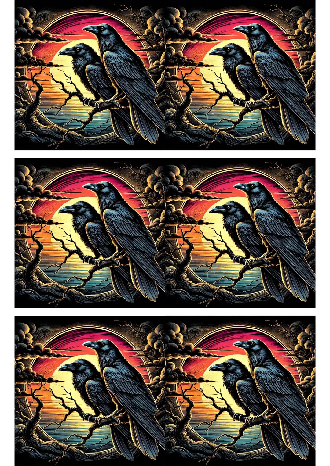 Moon Raven Couple Collage Sheet 1 A4, Rice Paper for Decoupage, Raven ...